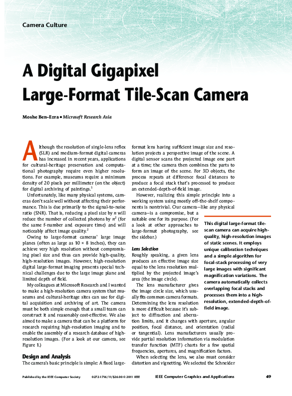 (PDF) A Digital Gigapixel Large-Format Tile-Scan Camera