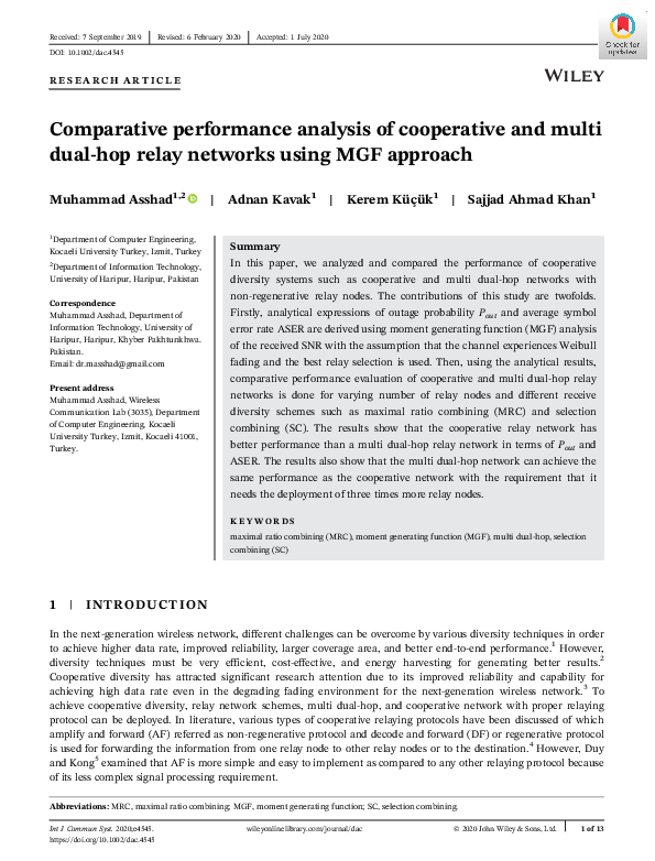 Pdf Comparative Performance Analysis Of Cooperative And Multi Dual Hop Relay Networks Using
