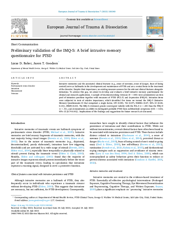 (PDF) Preliminary validation of the IMQ-5: A brief intrusive memory ...
