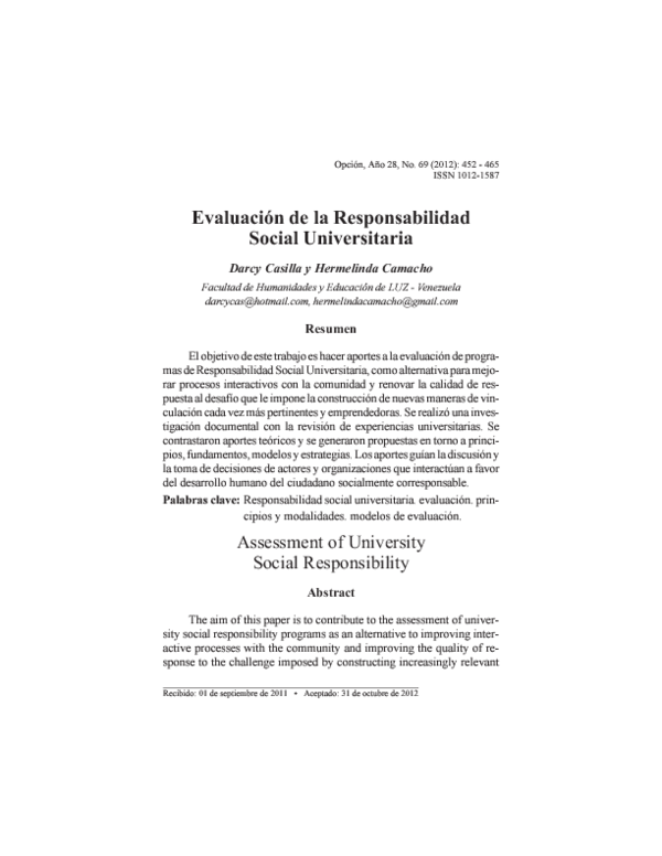 (PDF) Evaluación de la Responsabilidad Social Universitaria | Hermelinda Camacho - Academia.edu