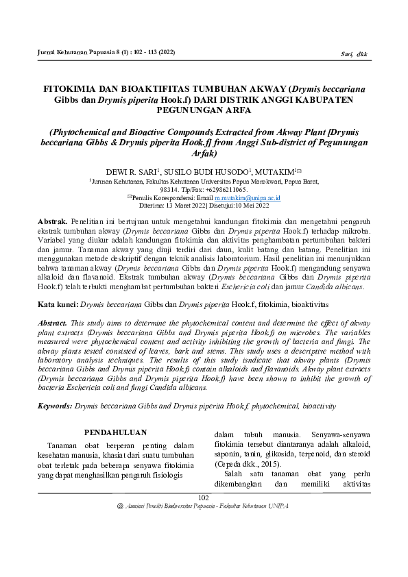 (PDF) Fitokimia dan Bioaktifitas Tumbuhan Akway (Drymis beccariana Gibbs dan Drymis piperita ...