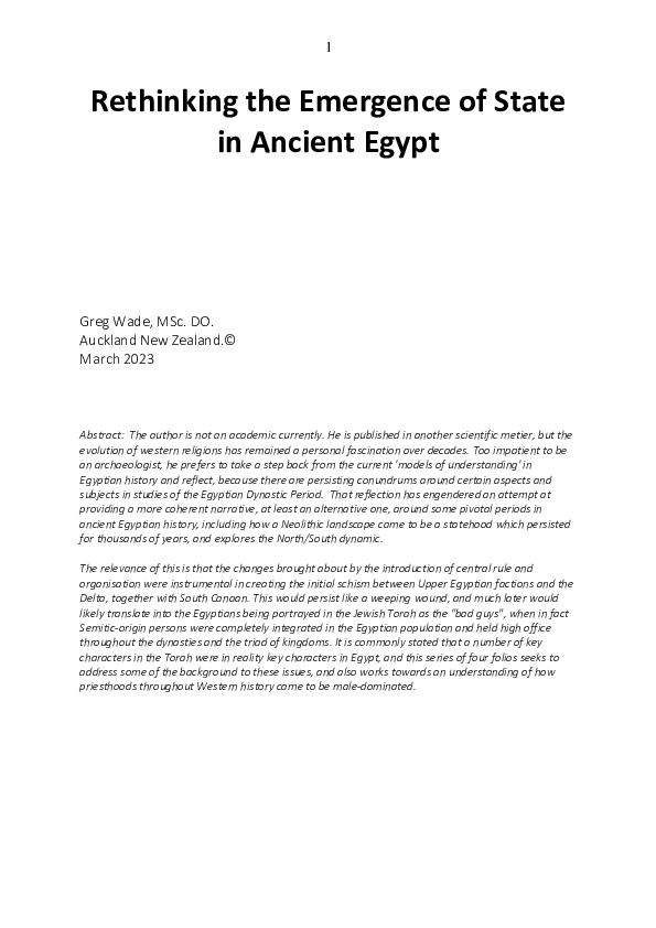 (PDF) Rethinking the Emergence of State in Ancient Egypt 1