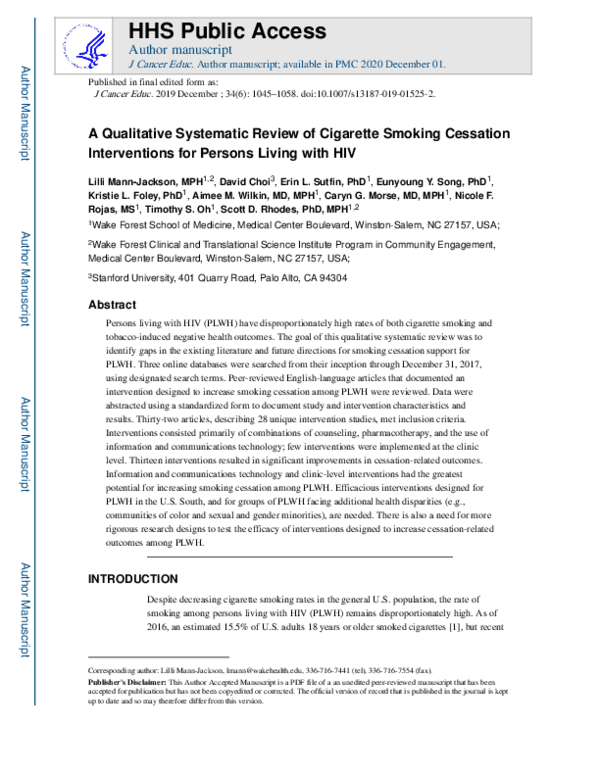 (PDF) A Qualitative Systematic Review of Cigarette Smoking Cessation ... (PDF) A Qualitative Systematic Review of Cigarette Smoking Cessation ...