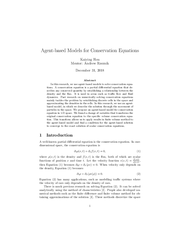 (PDF) Agent-based Models for Conservation Equations