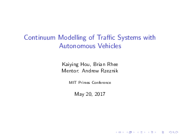 (PDF) Traffic Flow Modelling with Autonomous Vehicles