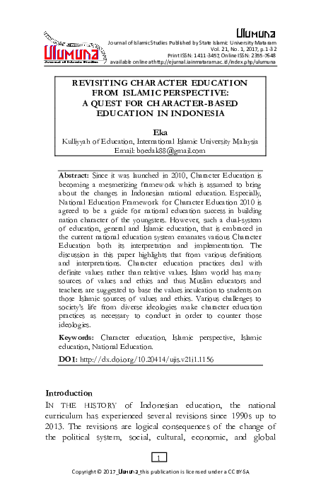 (PDF) Revisiting Character Education from Islamic Perspective