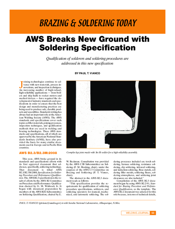 (PDF) AWS breaks new ground with soldering specification