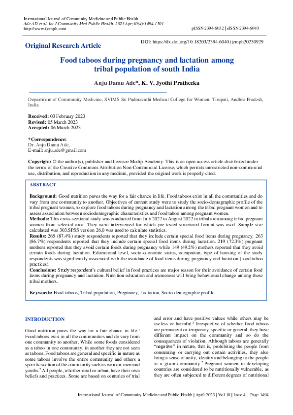 (PDF) Food taboos during pregnancy and lactation among tribal ...