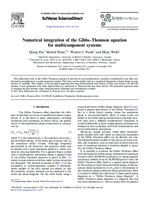 (PDF) Numerical integration of the Gibbs–Thomson equation for ...