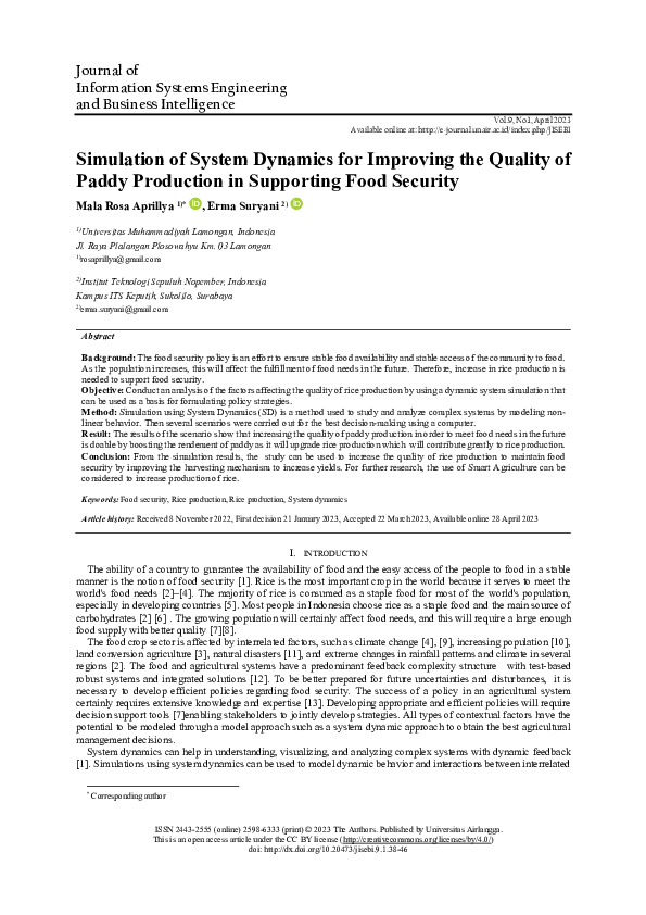 (PDF) Simulation of System Dynamics for Improving The Quality of Paddy Production in Supporting ...