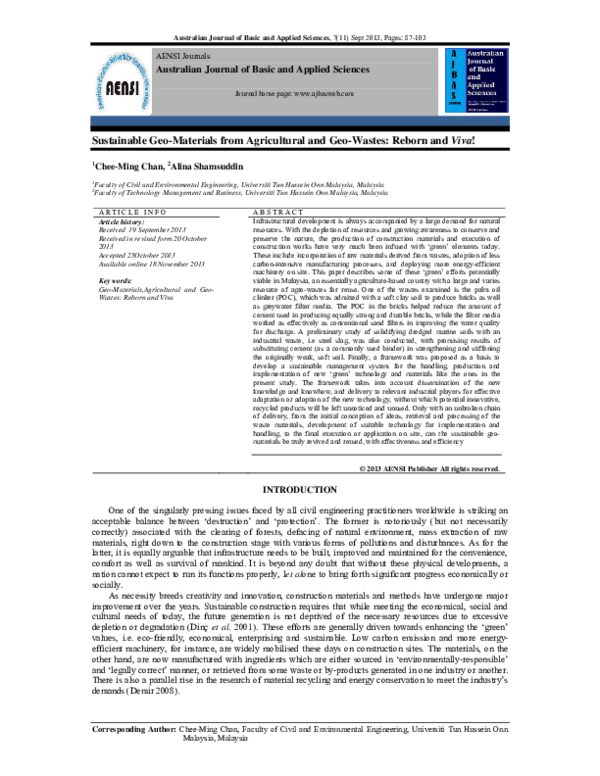 (PDF) Sustainable geo-materials from agricultural and geo-wastes ...