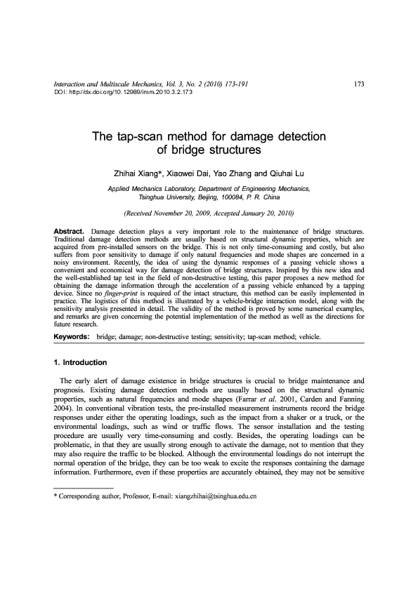 (PDF) The tap-scan method for damage detection of bridge structures