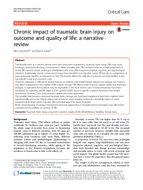 (PDF) Chronic impact of traumatic brain injury on outcome and quality ...