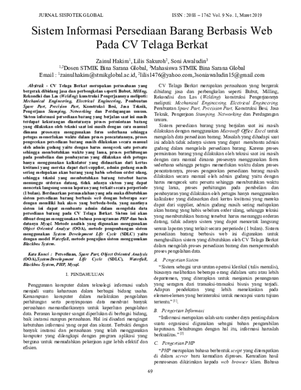 (PDF) Sistem Informasi Persediaan Barang Berbasis Web Pada CV Telaga Berkat