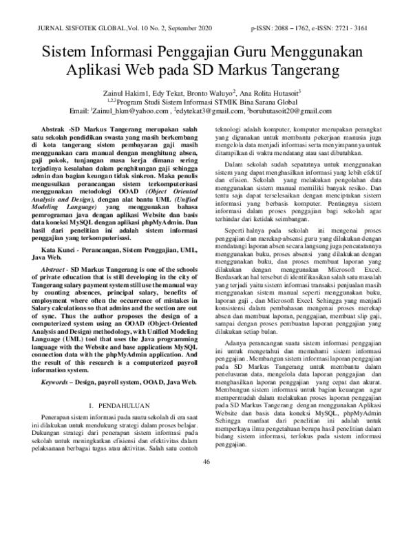 (PDF) Sistem Informasi Penggajian Guru Menggunakan Aplikasi Web pada SD Markus Tangerang