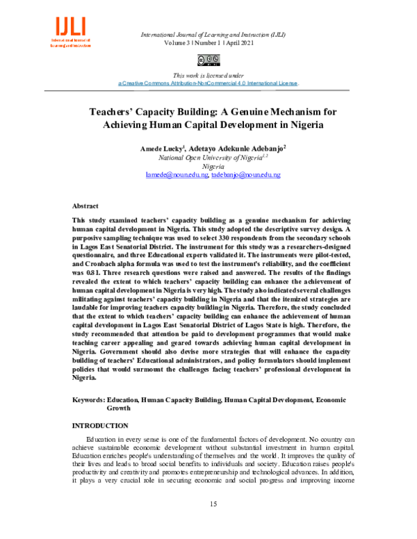 (PDF) Teachers’ Capacity Building: A Genuine Mechanism for Achieving ...