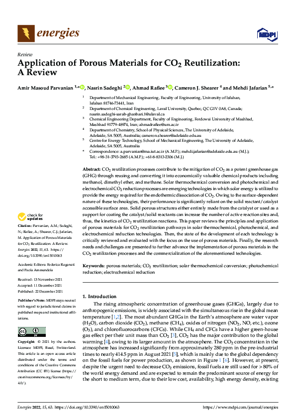 (PDF) Application of Porous Materials for CO2 Reutilization: A Review