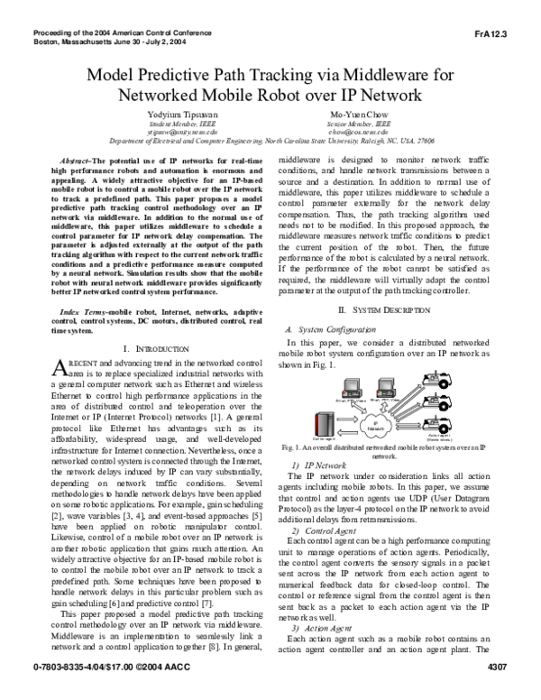 (PDF) Model predictive path tracking via middleware for networked mobile robot over IP network