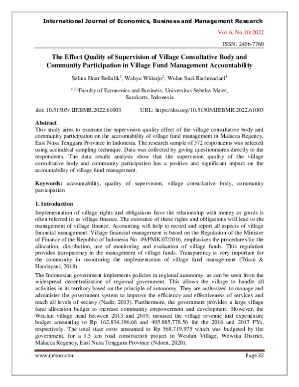 (PDF) The Effect Quality of Supervision of Village Consultative Body ...