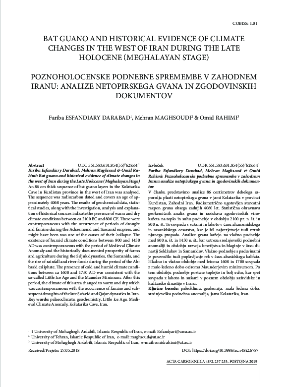 (PDF) Bat guano and historical evidence of climate changes in the west ...