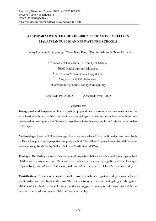 (PDF) A Comparative Study of Children’s Cognitive Ability in Malaysian ...