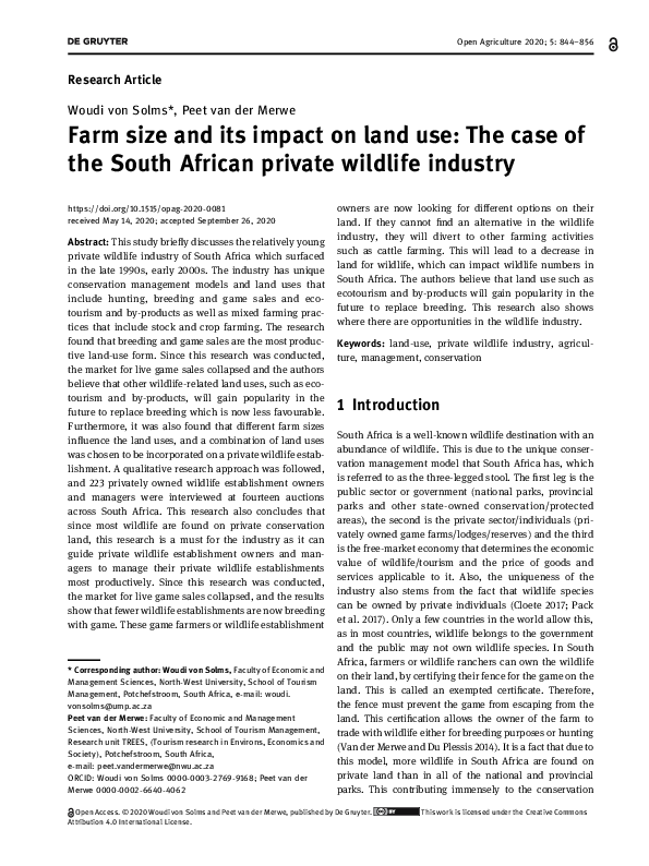 (PDF) Farm size and its impact on land use: The case of the South ...