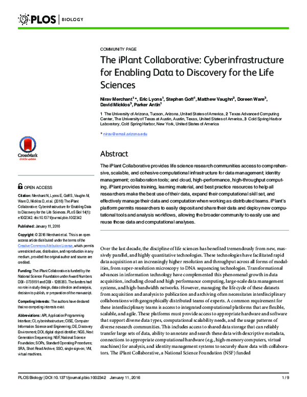 (PDF) The iPlant Collaborative: Cyberinfrastructure for Plant Biology