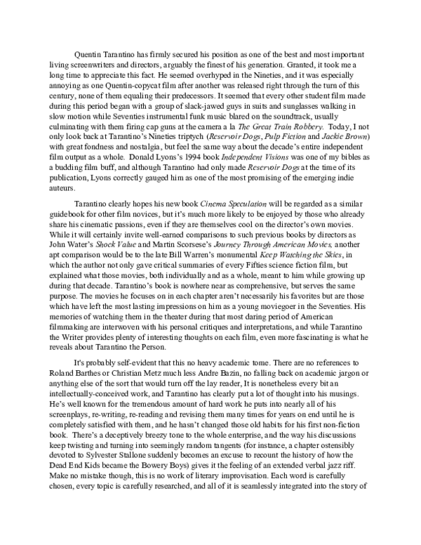 (DOC) Quentin Tarantino's Cinema Speculation is a Groovy Read