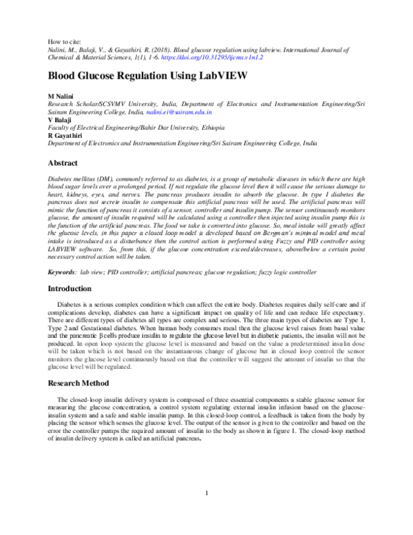 (PDF) Blood Glucose Regulation Using LabVIEW