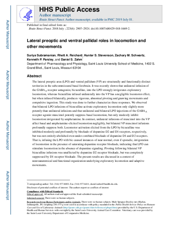 (PDF) Lateral preoptic and ventral pallidal roles in locomotion and ...