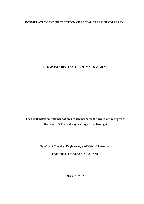 (PDF) Formulation and production of facial cream from papaya