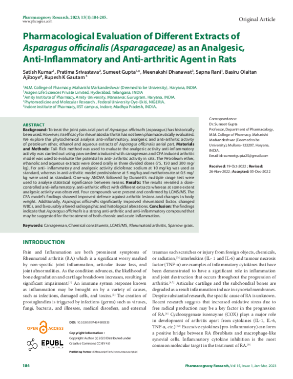(PDF) Pharmacological Evaluation of Different Extracts of Asparagus ...