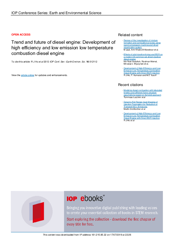 (PDF) Trend and future of diesel engine: Development of high efficiency ...