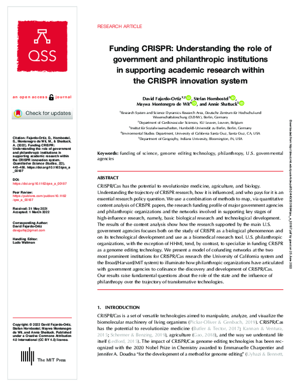(PDF) Funding CRISPR: Understanding the role of government and ...