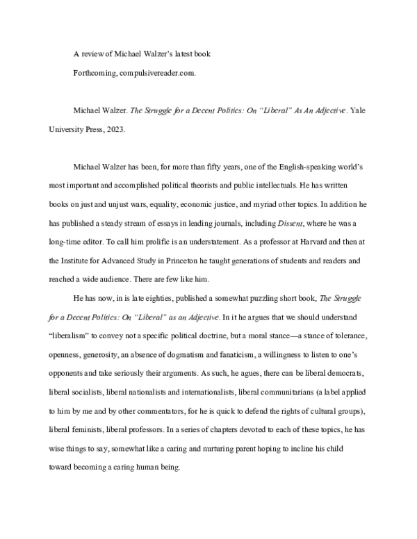 (DOC) A review of Michael Walzer's latest book