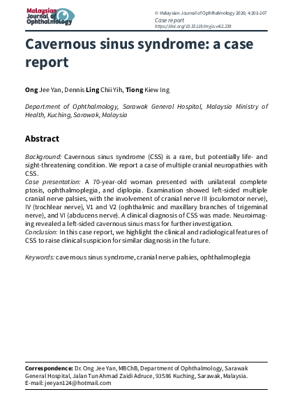 (PDF) Cavernous sinus syndrome: a case report