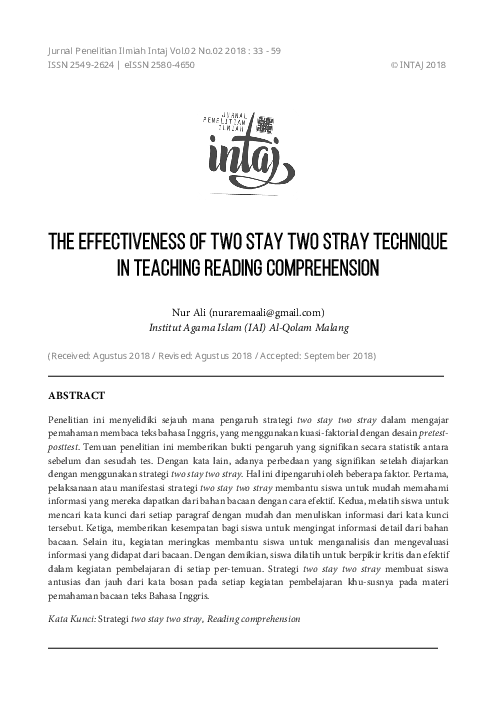 (PDF) The Effectiveness of Two Stay Two Stray Technique in Teaching Reading Comprehension
