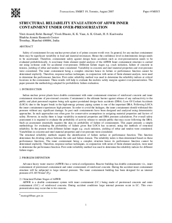 (PDF) Structural Reliability Evaluation of Ahwr Inner Containment Under Over-Pressurization