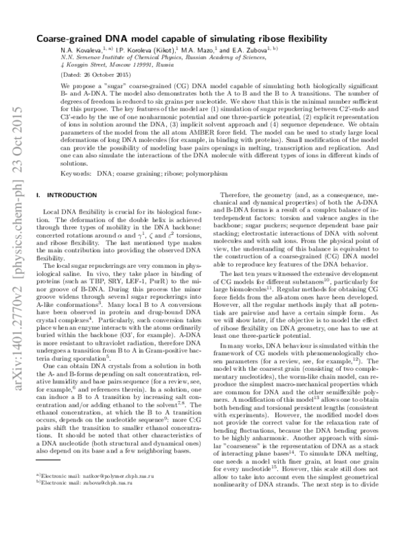 (PDF) The “sugar” coarse-grained DNA model