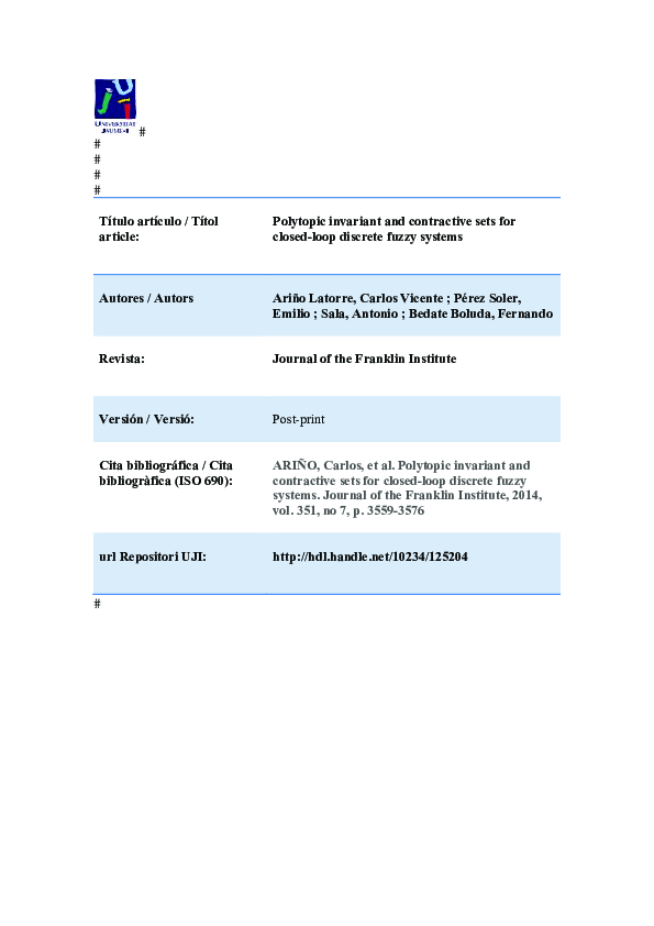 (PDF) Polytopic invariant and contractive sets for closed-loop discrete ...