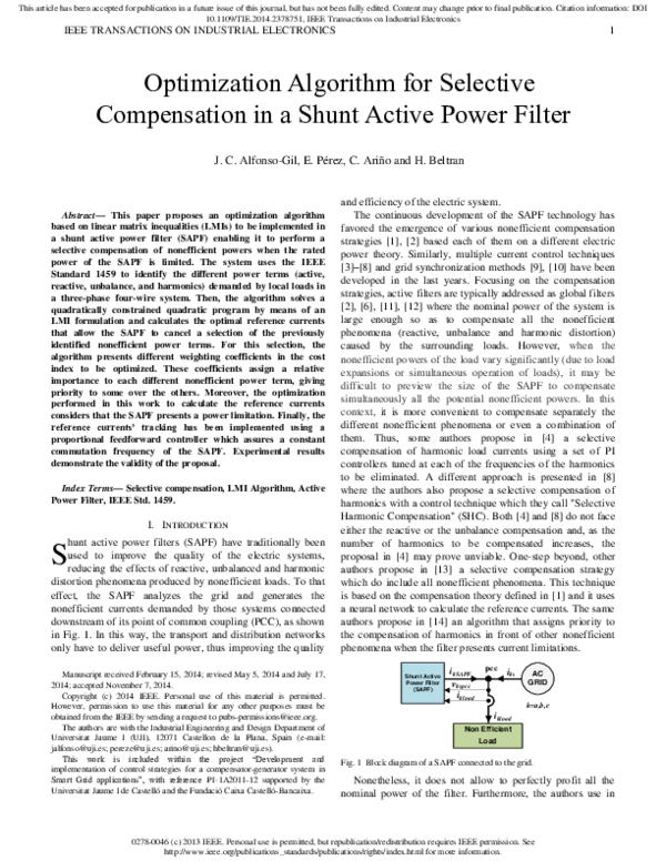 (PDF) Optimization Algorithm for Selective Compensation in a Shunt ...
