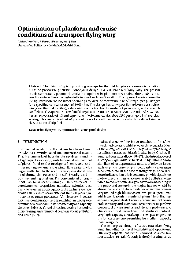 (PDF) Optimization of planform and cruise conditions of a transport flying wing