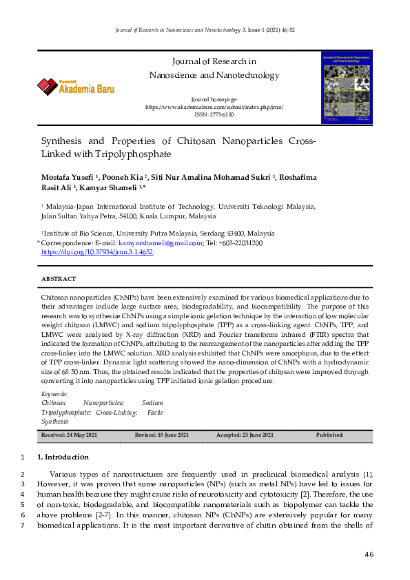 (PDF) Synthesis and Properties of Chitosan Nanoparticles CrossLinked with Tripolyphosphate