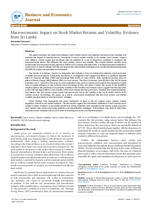 Pdf Macroeconomic Impact On Stock Market Returns And Volatility Evidence From Sri Lanka