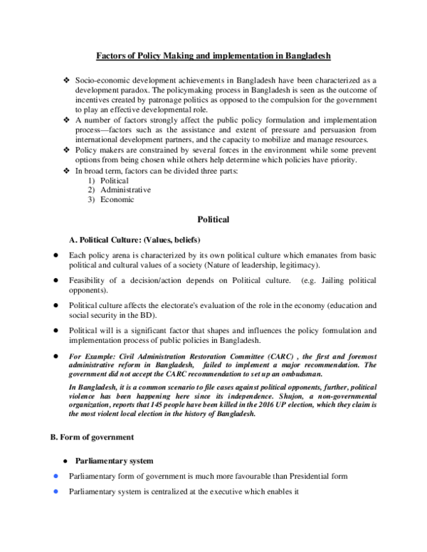 (PDF) Factors of Policy Making and implementation in Bangladesh