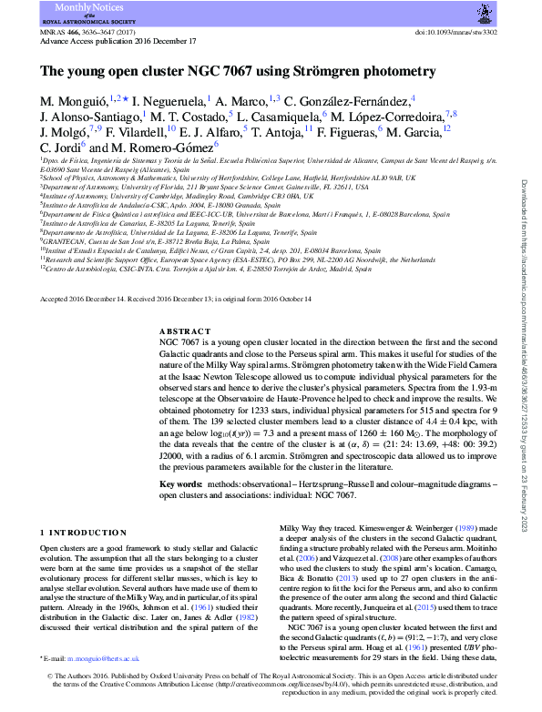 (PDF) The young open cluster NGC 7067 using Strömgren photometry
