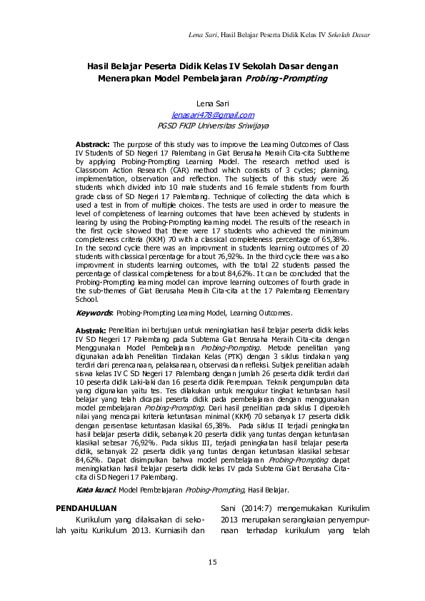 (PDF) Hasil Belajar Peserta Didik Kelas IV Sekolah Dasar dengan ...
