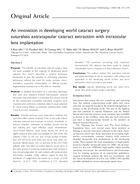 (PDF) An innovation in developing world cataract surgery: sutureless ...