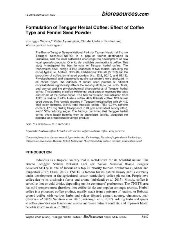 (PDF) Formulation of Tengger herbal coffee: Effect of coffee type and ...
