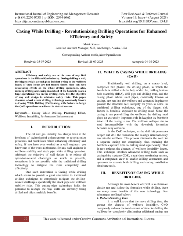 (PDF) Casing While Drilling -Revolutionizing Drilling Operations for ...